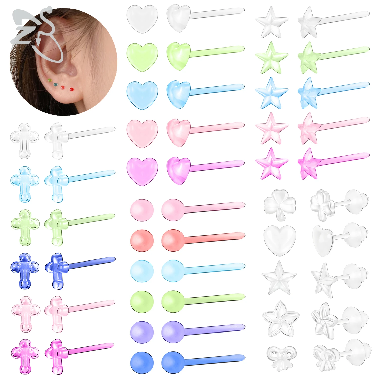 ZS 10-50pcs/lot Colorful Acrylic Stud Earring Invisible Transparent ...