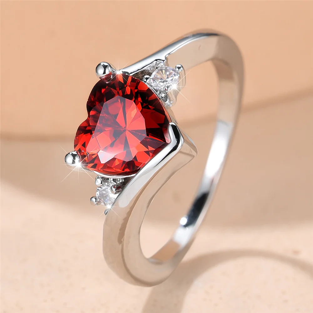 Trendy Red Purple White Zircon Love Heart Vintage Silver Color Wedding ...