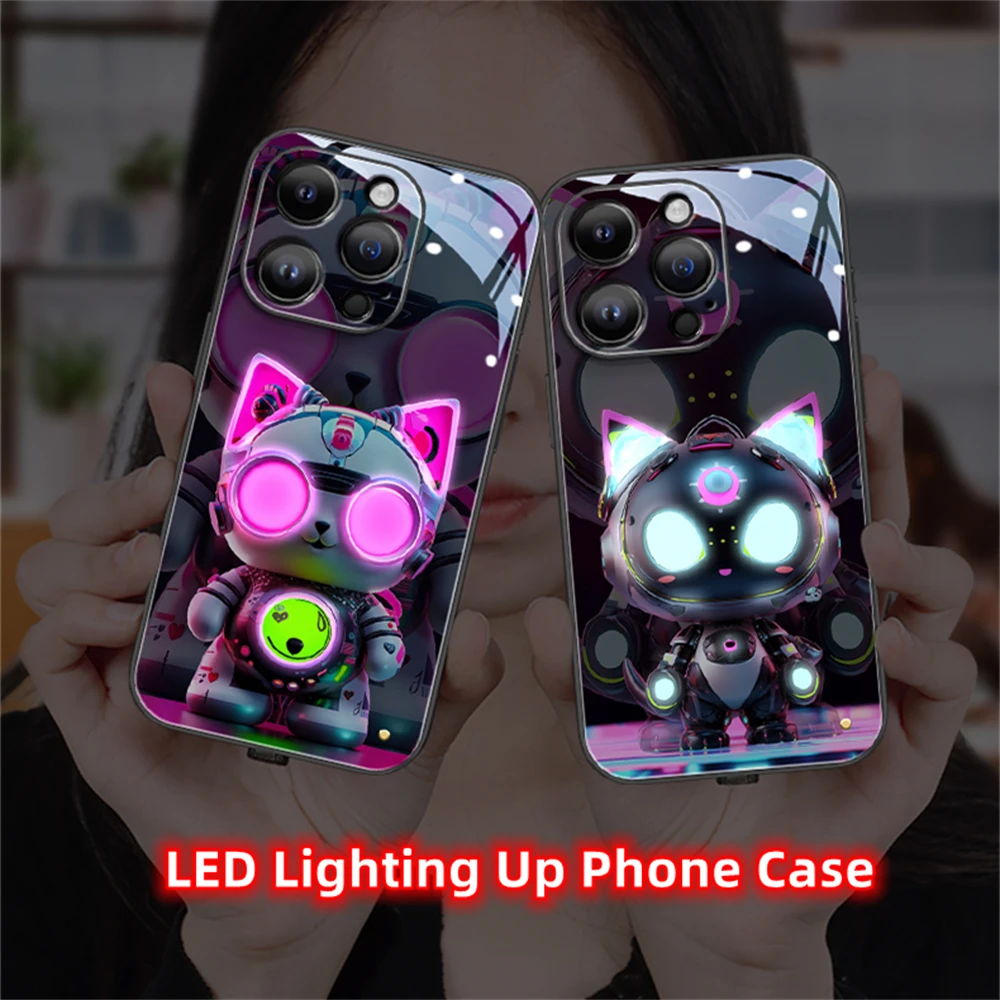 Fashion-Couple-Lovers-Cool-Cats-LED-Light-Glowing-Luminous-Phone-Case ...