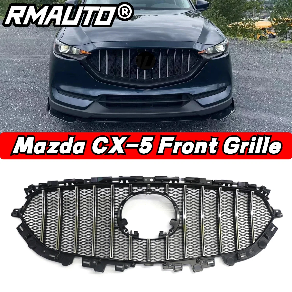 RMAUTO-Car-Front-Bumper-Grille-Silver-Black-Racing-Grills-Exterior ...
