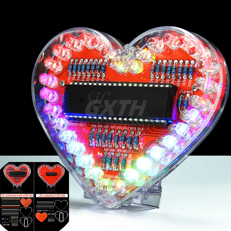 Colorful-LED-Love-DIY-Kit-MCU-Heart-Shaped-Running-Water-Lamp-RGB ...