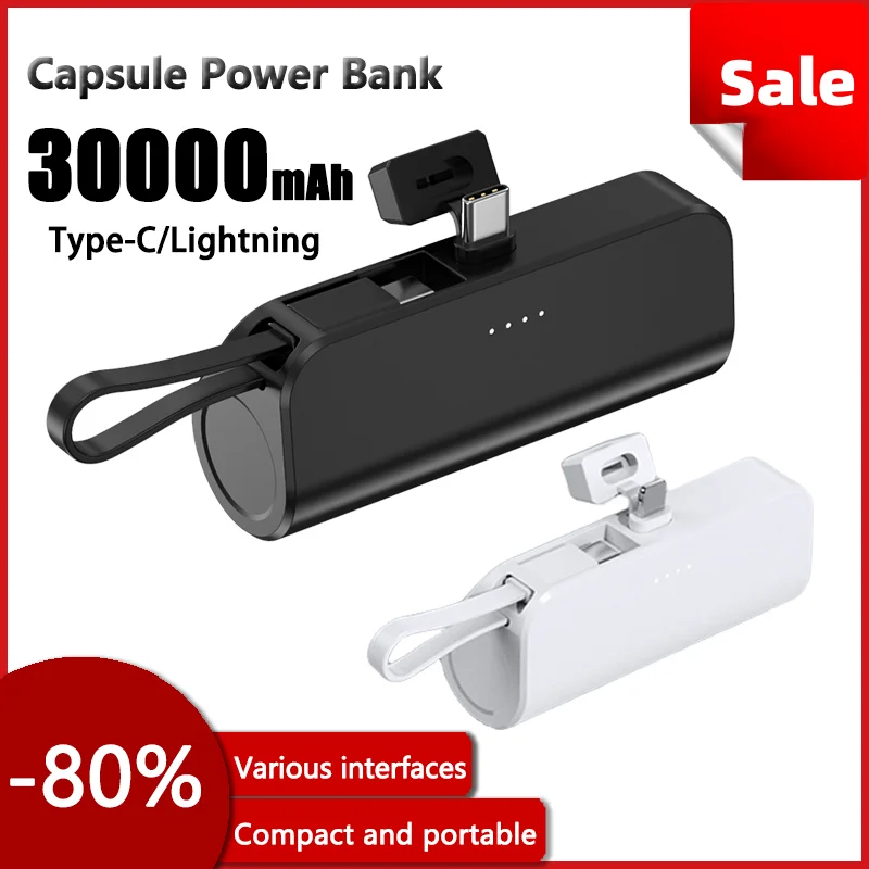 30000mAh-Mini-Capsule-Power-Bank-Built-In-Cable-Fast-Charge-Portable ...