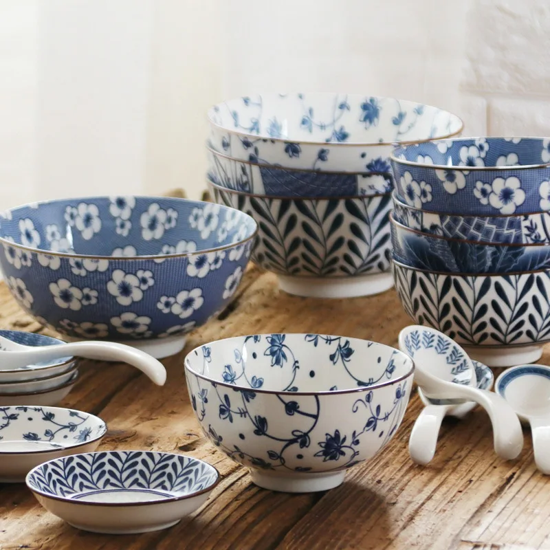 Japanese-Creative-Ceramic-Bowl-Tableware-Blue-and-White-Porcelain-Color ...