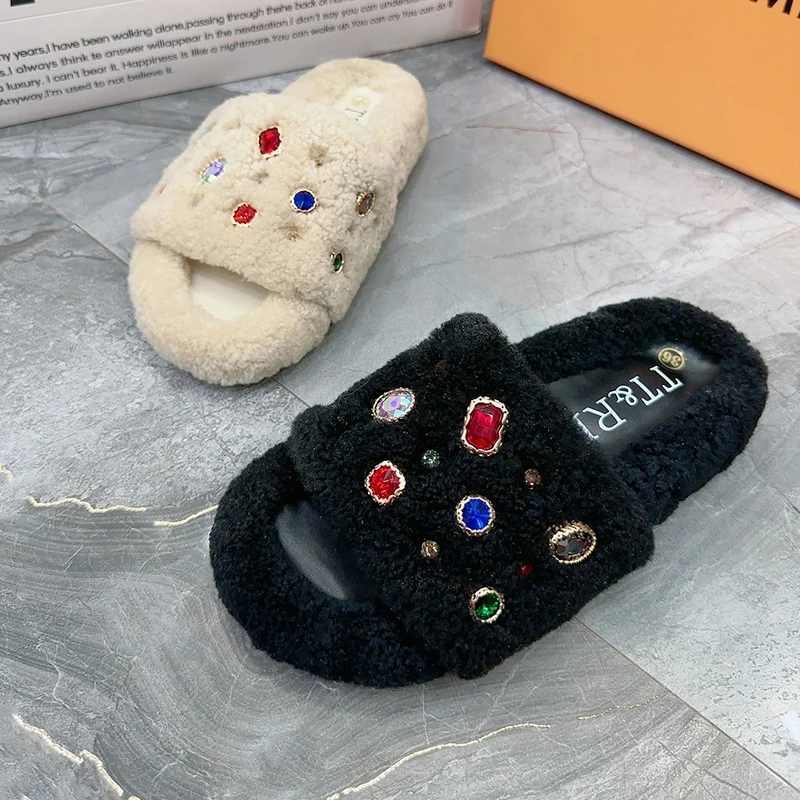 Rhinediamond-Zapatillas-de-pelo-de-cordero-para-mujer-chanclas-de-hadas ...