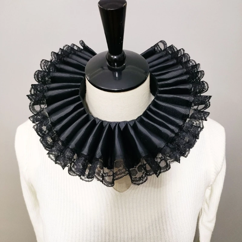 Black-Elizabethan-Neck-Collar-Renaissance-Lace-Trim-Ruffled-False ...