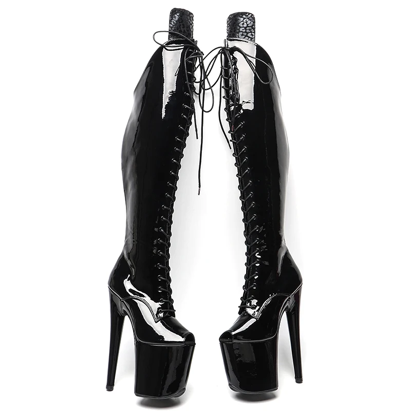 Leecabe-20CM-8inches-Shiny-Patent-PU-Open-Toe-High-Heel-Platform-Boots ...
