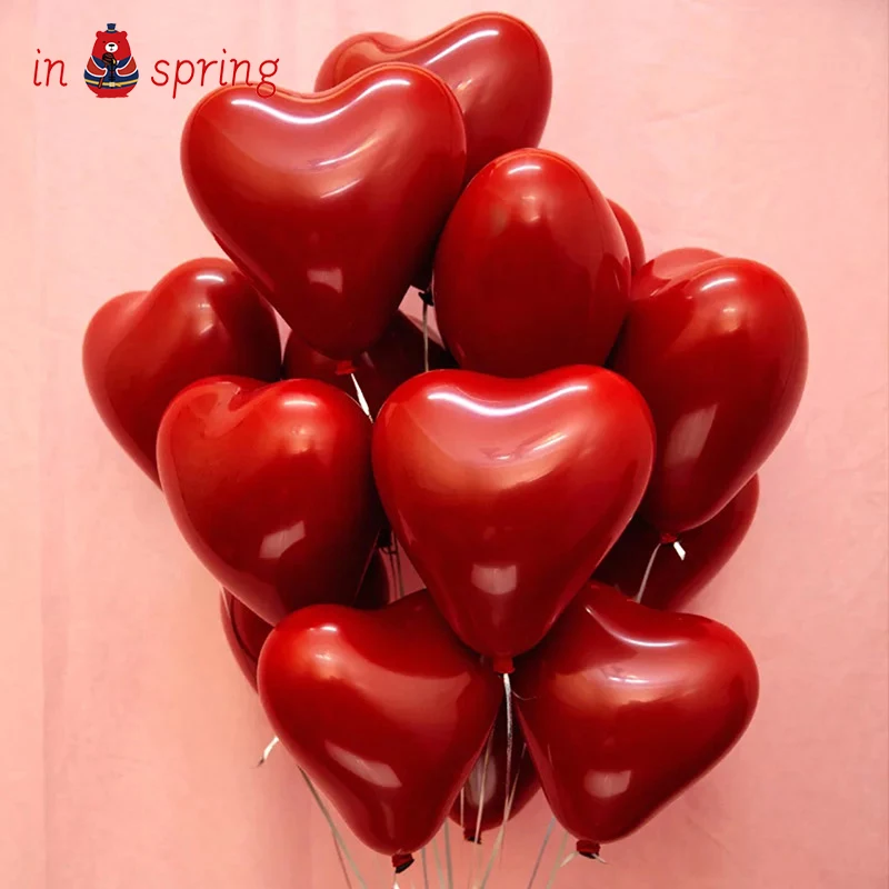 10pcs-12inch-Red-Heart-Balloons-Metal-Pearl-LatexThick-Chrome-Metallic ...