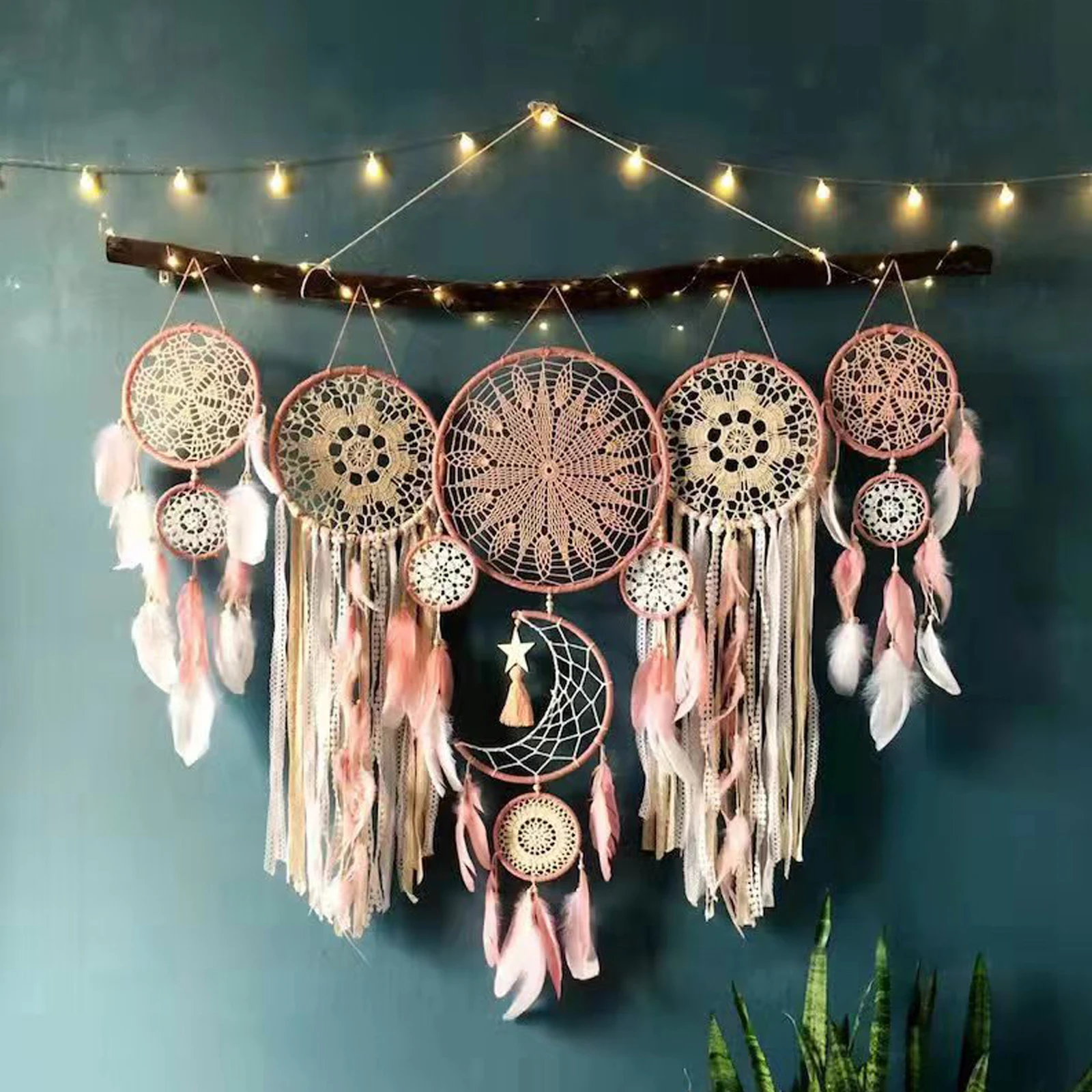 5pcs-Handmade-Feather-Dream-Catcher-Set-Moon-And-Stars-Beautiful-Legend ...