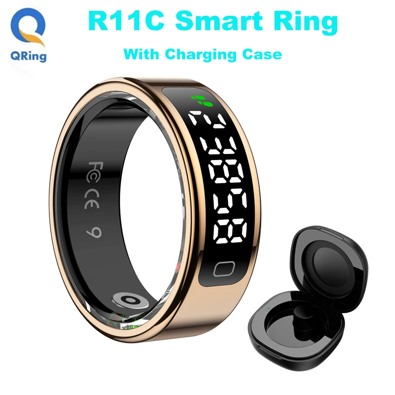 AMZMAX R11C Display Screen Smart Ring Men Women,Gesture Swipe Video ...