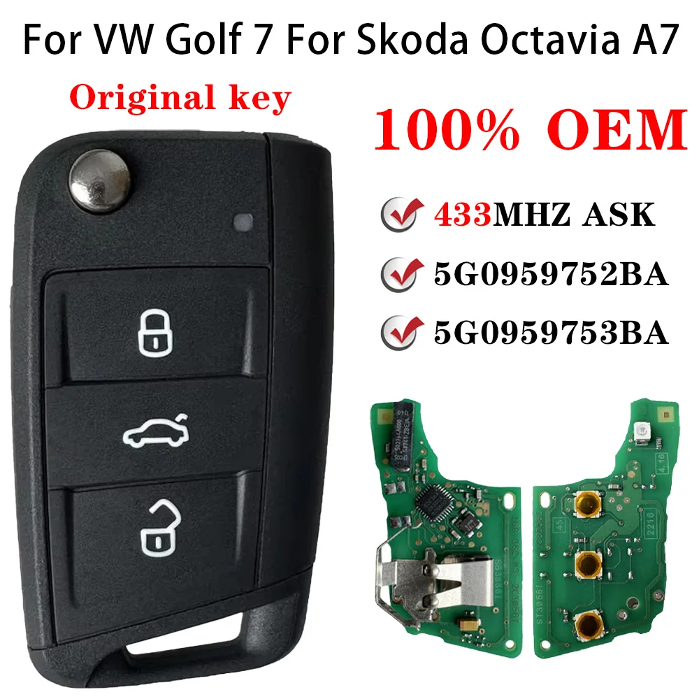 For Skoda Octavia A7 Half Keyless 434MHz MQB48 Remote Car Key Fob ...