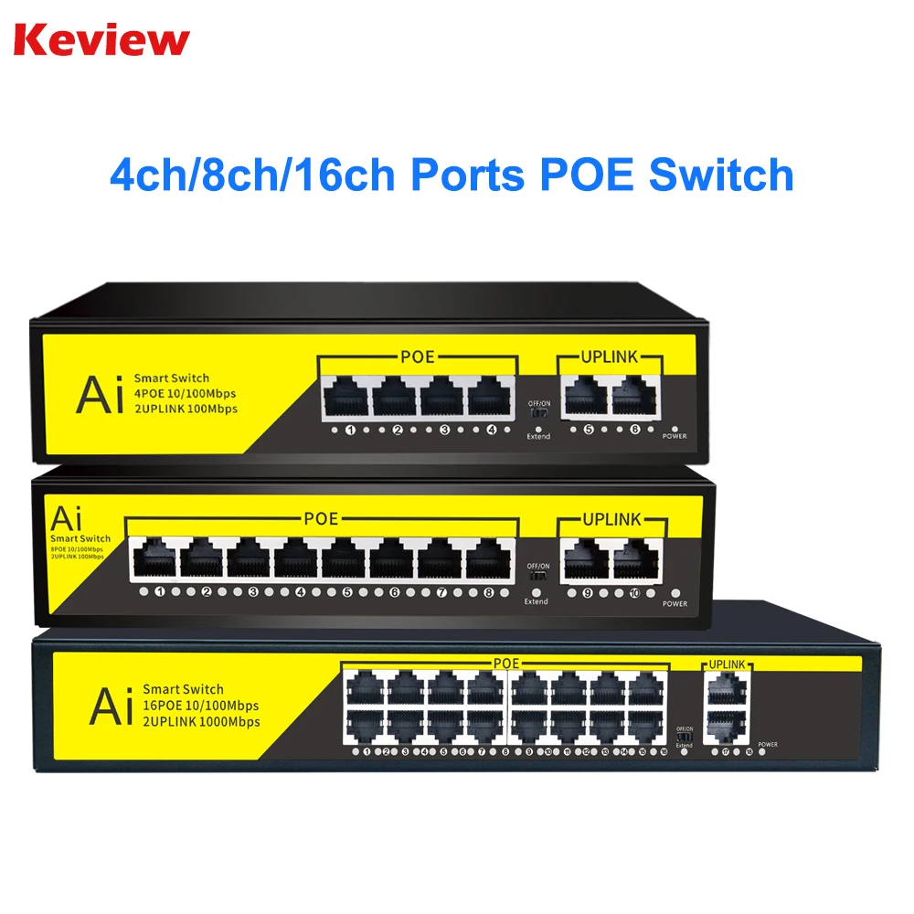 48V 4/8/16 Ports POE Switch Ethernet 10/100Mbps IEEE 802.3 af/at for IP ...