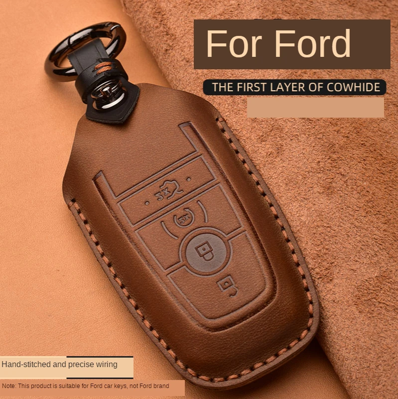 Crazy Horse Leather Car Key Case For Ford Mustang 2018 EcoSport Remote ...