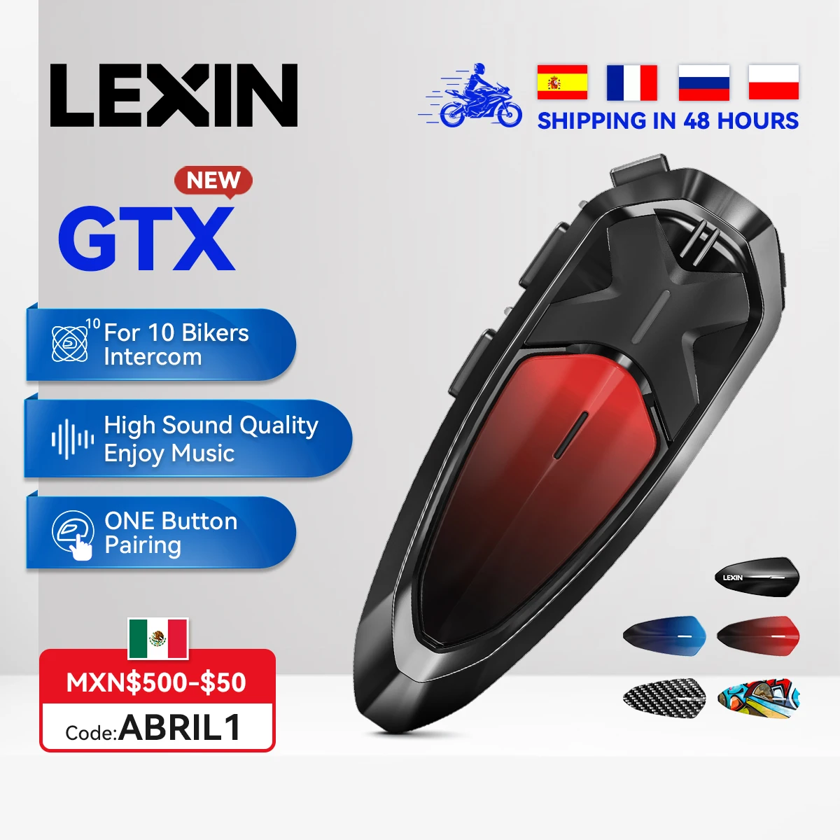 Lexin GTX 1pcs Intercom Bluetooth For Motorcycle Helmet Headset Support ...