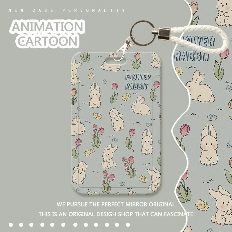 Cute Student ID Card Holder Cartoon Anime Bunny Floral Kpop Idol ...