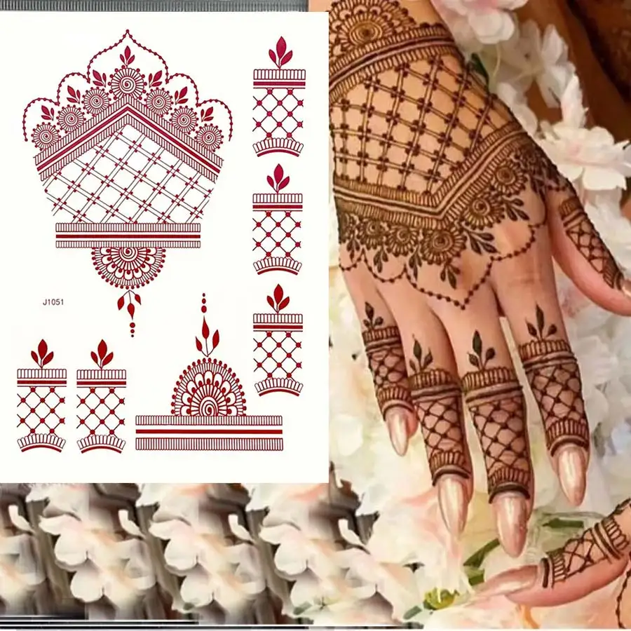 Waterproof-Henna-Tattoo-Brown-Henna-Stickers-for-Hand-Fake-Tattoo-for-Women-Body-Art-Temporary ...
