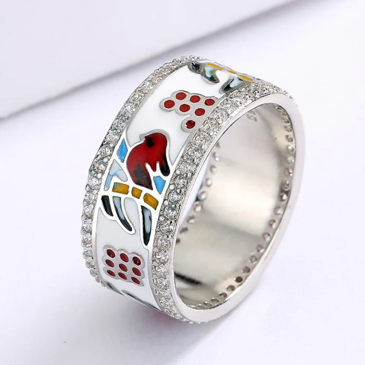 New Enamel Flamingo Ladies Ring 925 Stamp Fashion Colorful Drip Ring ...
