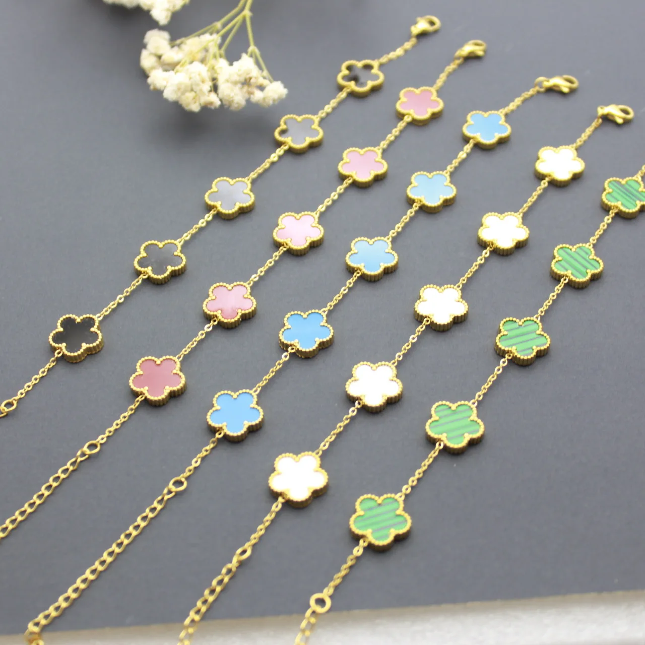 1pc-Stainless-Steel-New-Plant-Clover-Adjustable-Bracelet-For-Women-Hot-Selling-Five-Leaf-Flower ...