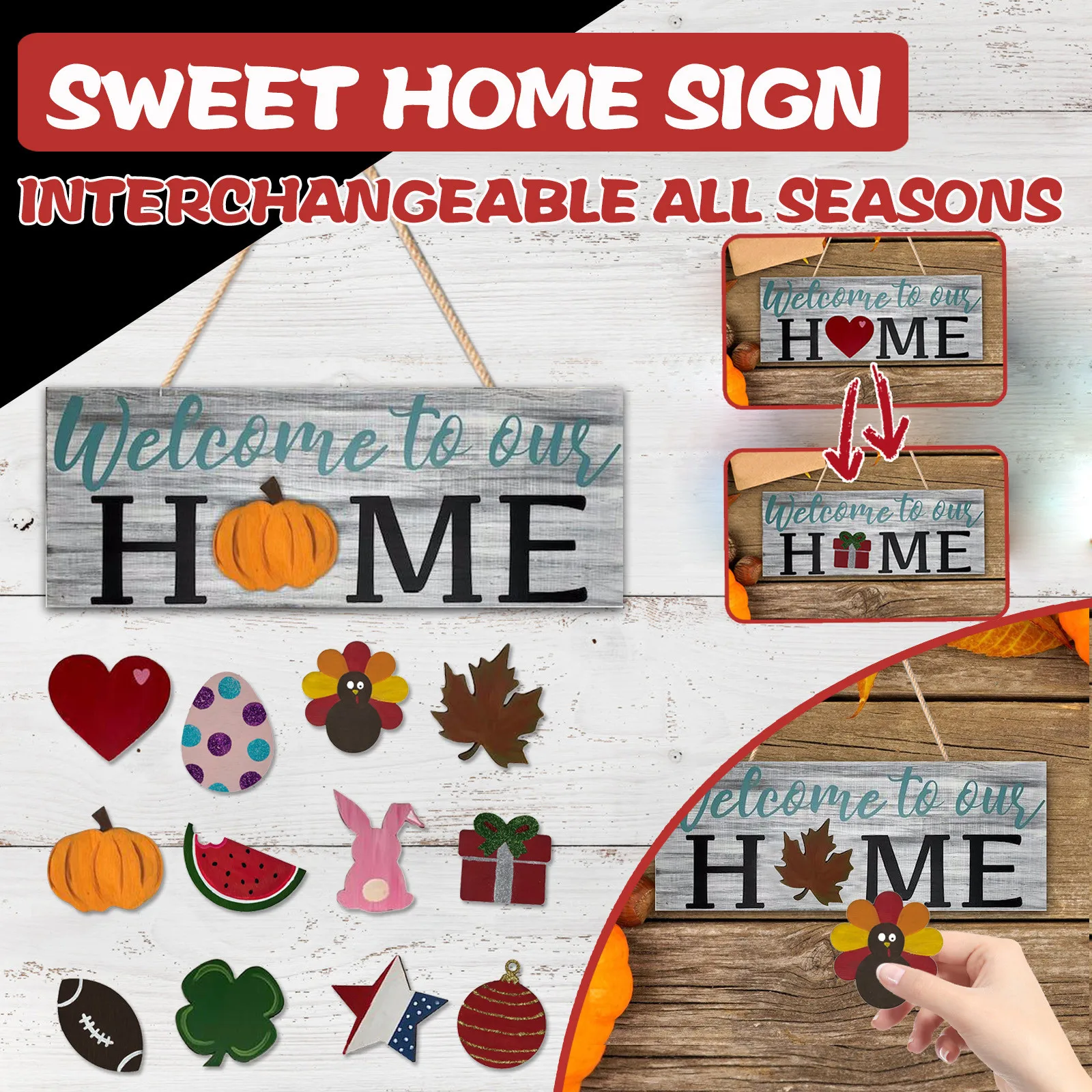 Door Hanger, Interchangeable All Seasons Welcome Sign, For Housewarming ...