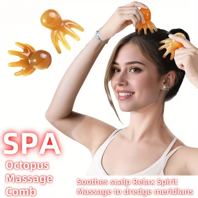 Octopus Resin Scalp Massage Comb Meridian Scraping Tool Acupuncture SPA ...