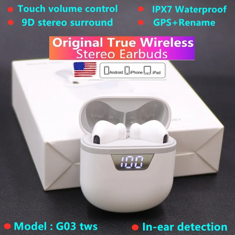 G03 TWS Wireless Headphones Sport Earbuds Touch Volume Control LED Display Music Headset For ...