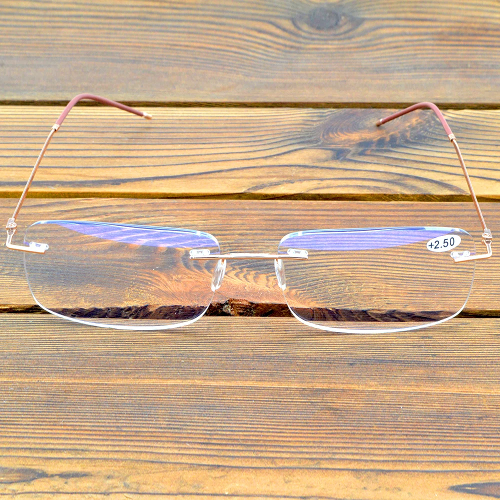 Rimless-Gold-Color-Frame-Rectangle-Spectacles-Coating-Lenses-See-Near-N ...