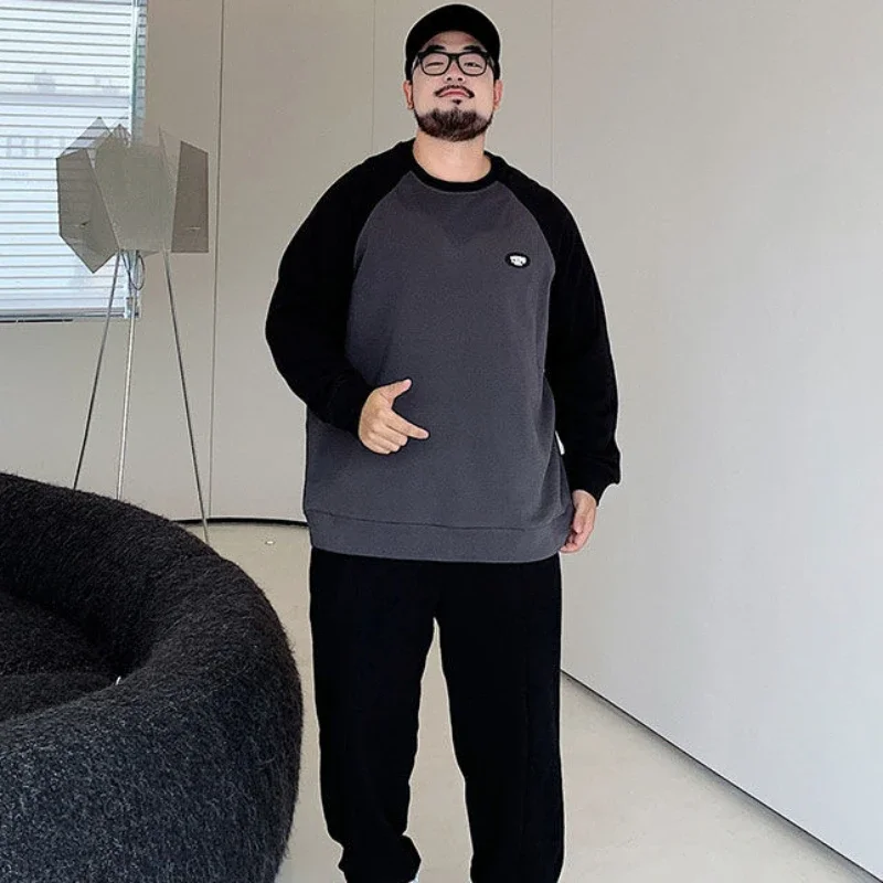 Sweatshirt-for-Men-T-shirt-Crewneck-Spliced-Top-Black-Male-Clothes ...