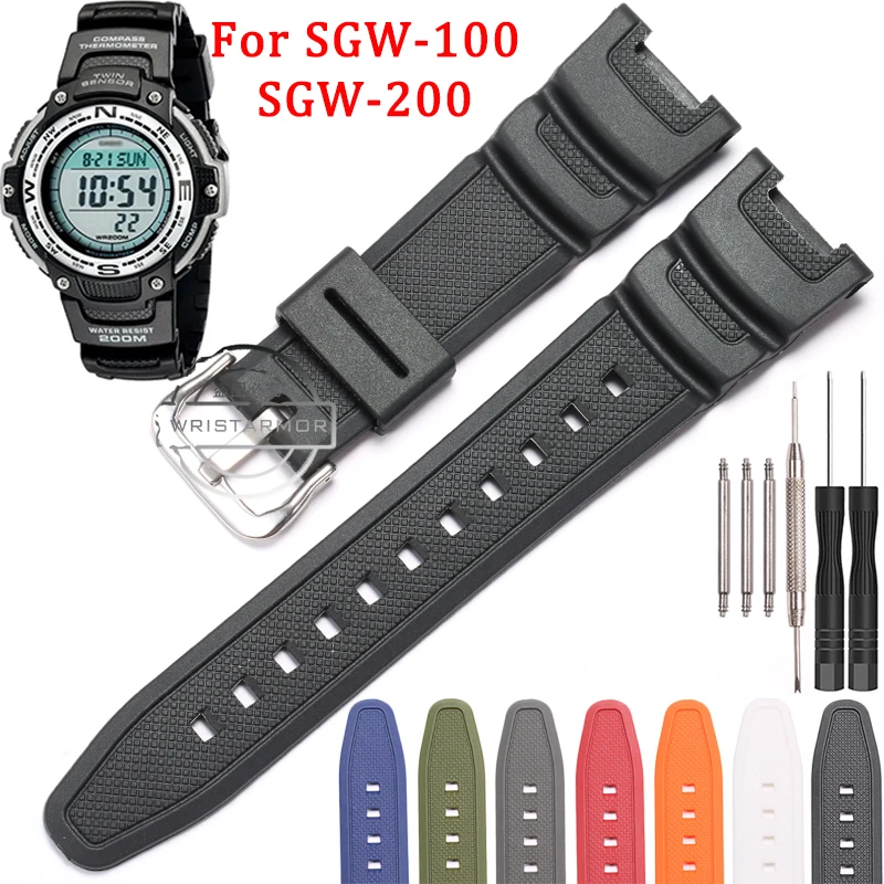 Resin Watch Strap For Casio SGW-100 100 SGW-200 Mens Sports Waterproof ...