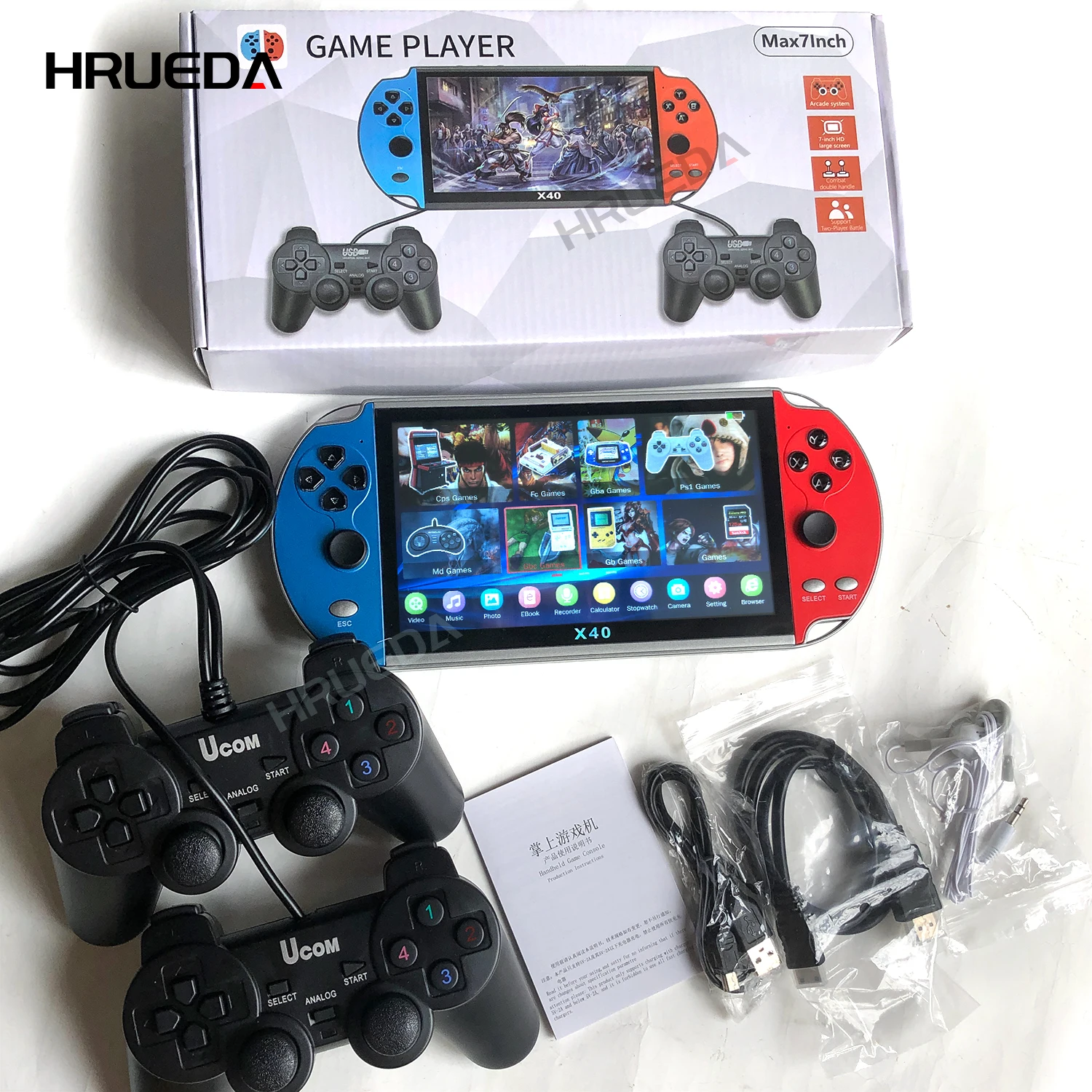 X40 Retro Video Game Console 7 Inch HD Screen Built In 16GB Handheld ...