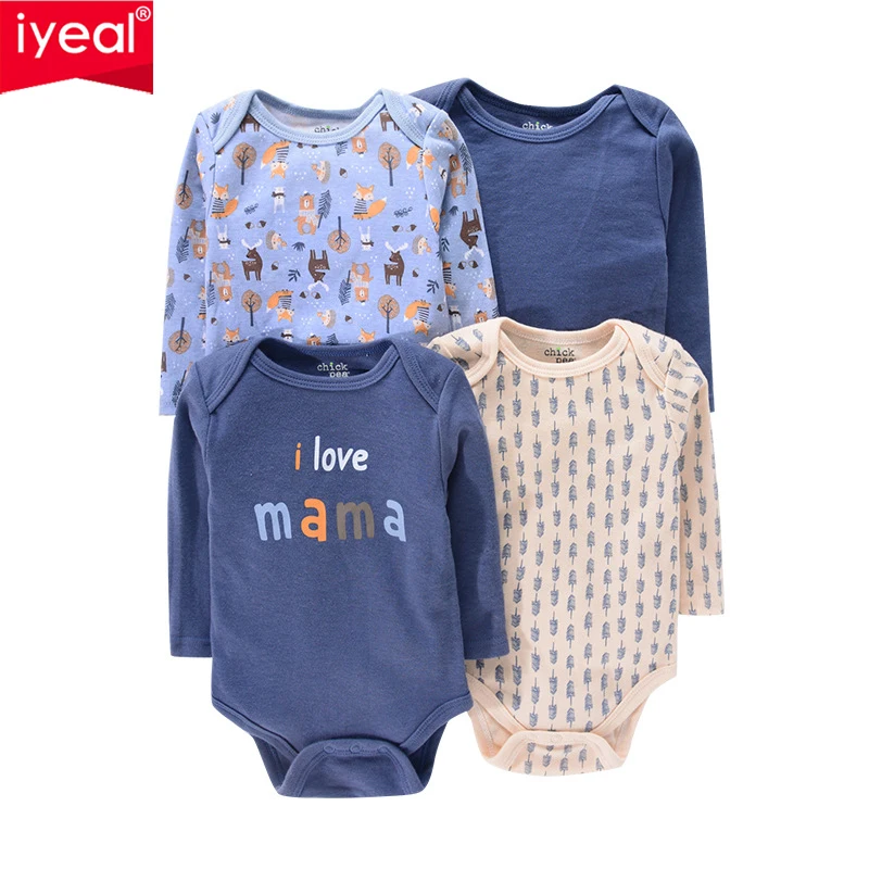 IYEAL Body de manga larga para bebé de 4 unids/lote, ropa 100% de algodón, monos para bebés de 0 ...