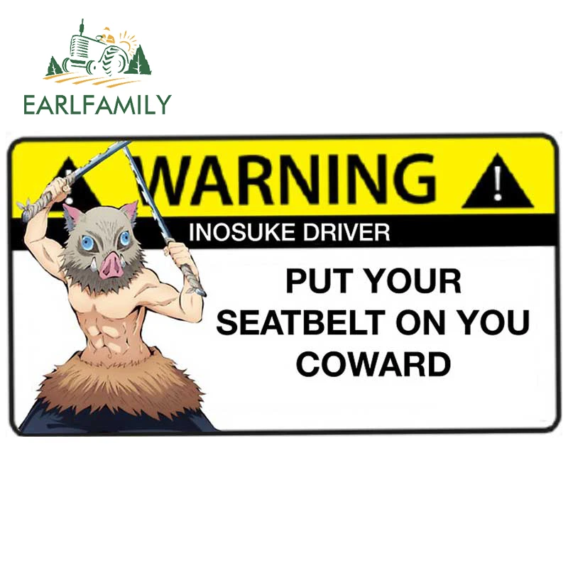 EARLFAMILY 13cm x 7.1cm for Demon Slayer Inosuke Warning Car Sticker RV ...