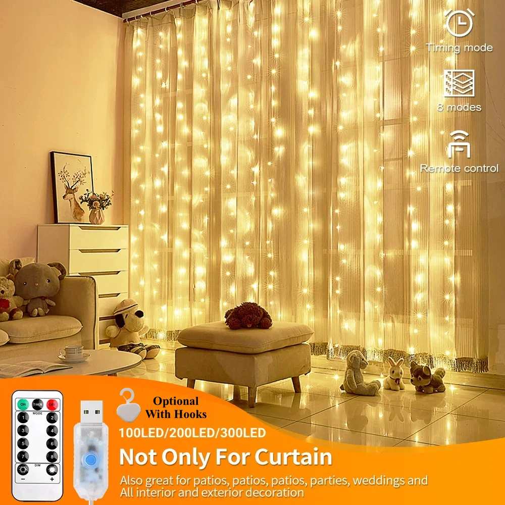 LED-Curtain-Lights-Warm-Fairy-String-Lights-Festival-Lighting-Rainbow ...