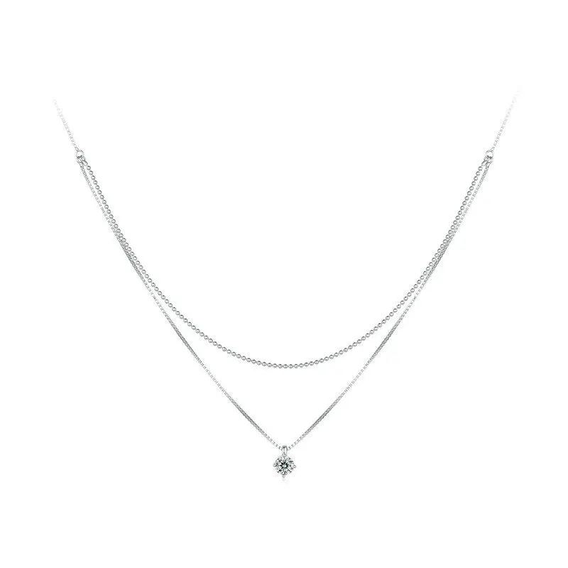 Self-Product-925-Sterling-Silver-Double-Layers-Chain-Pendant-Necklace ...