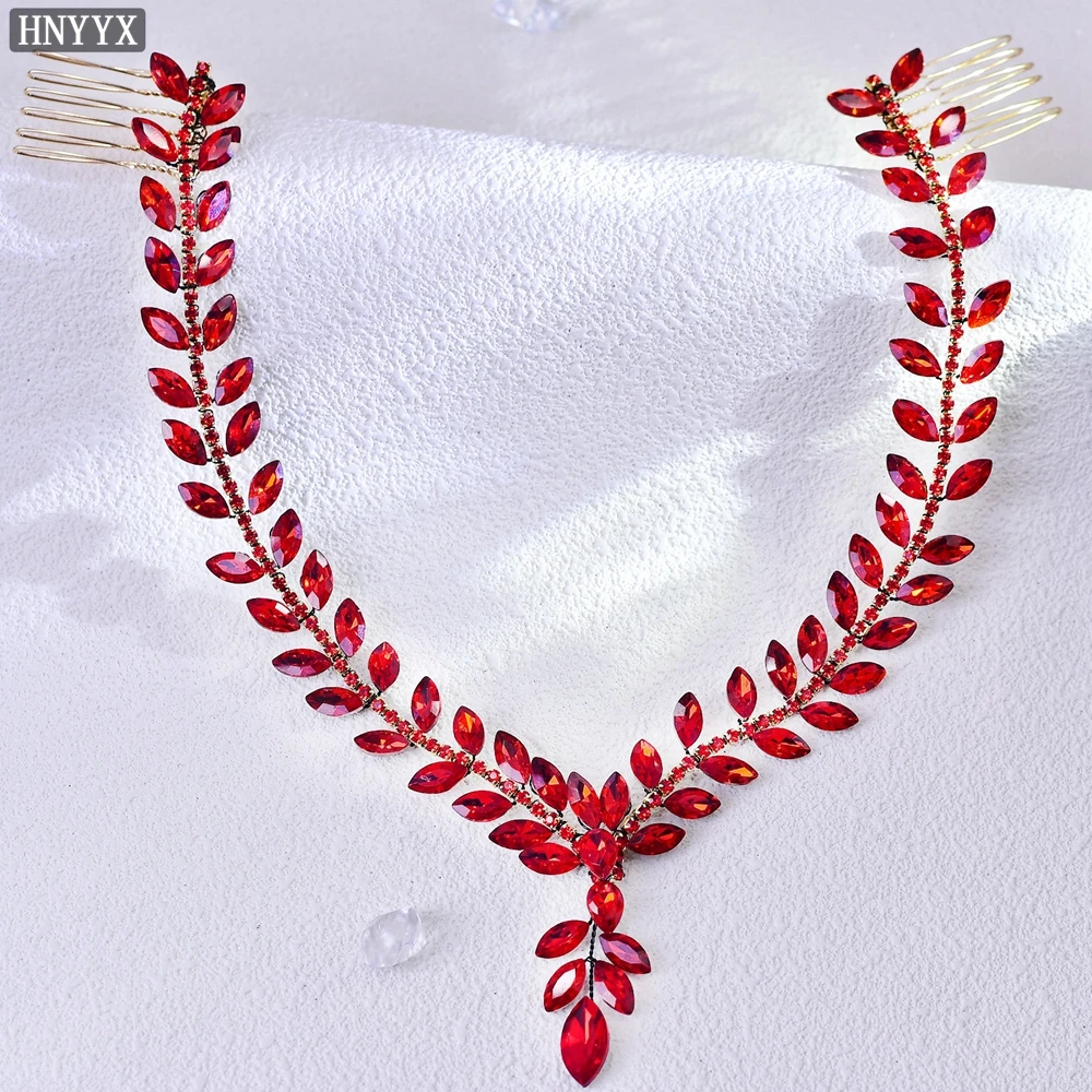 HNYYX Red Rhinestone Hair Vine Sparkling Hair Pieces Party Head Comb ...