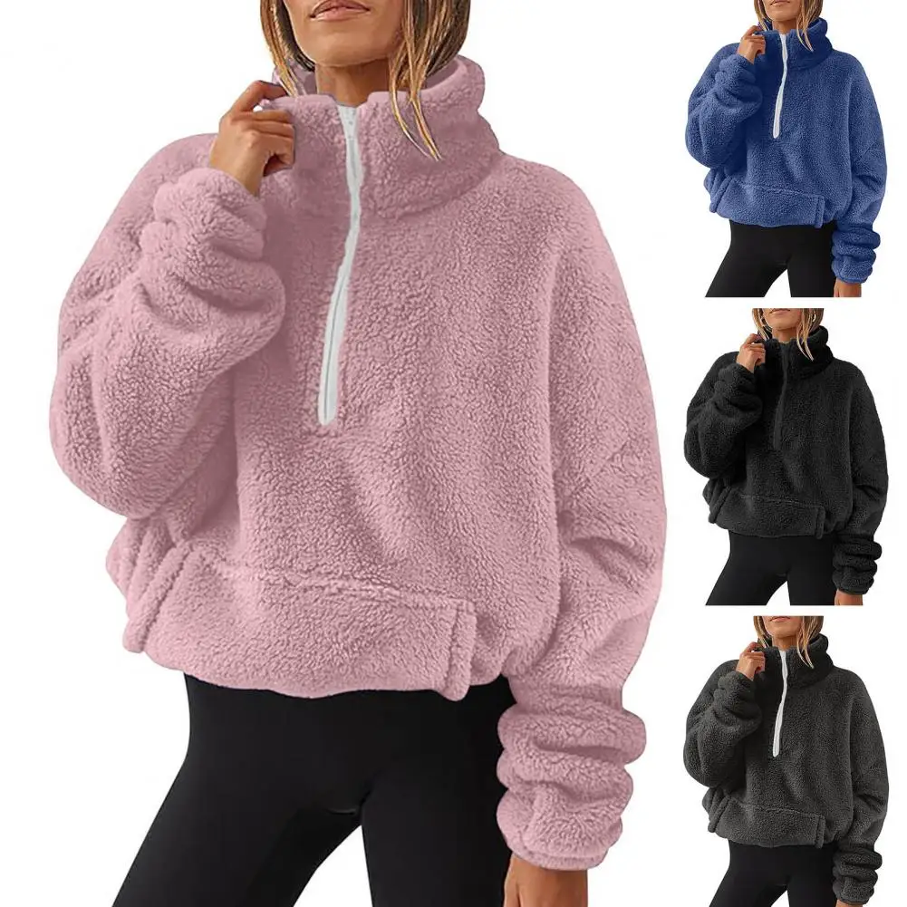Korean-Warm-Fleece-Fluffy-Half-Zip-Hoodies-Women-Casual-Fashion-Thicked ...