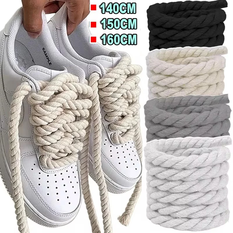 120-160CM Thick Cotton Line Weaving Twisted Rope Bold Shoelaces Women ...