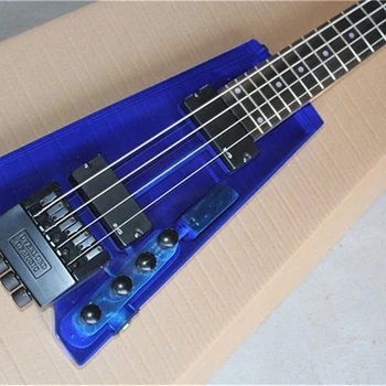 Headless Blue Acrylic Body 4 String Electric Bass Guitar with Black ...