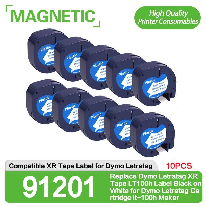 10PCS-12mm-Label-Tape-91201-Replace-Dymo-Letratag-XR-Tape-LT100h-Label ...