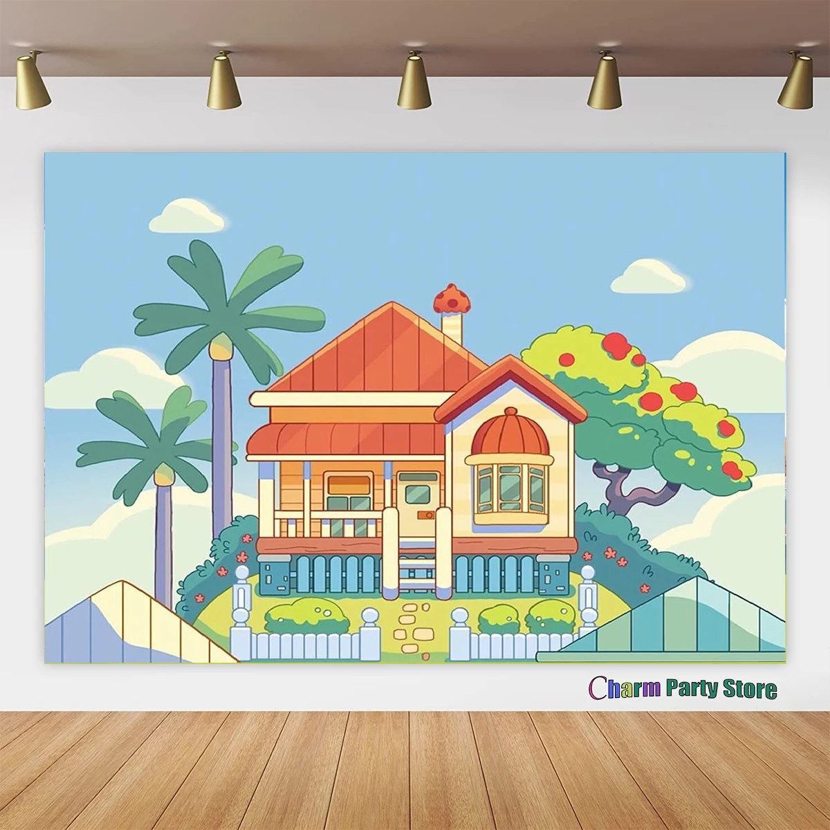 Charm-Custom-Baby-Shower-Backdrop-Blue-Dog-House-Backdrop-Happy ...