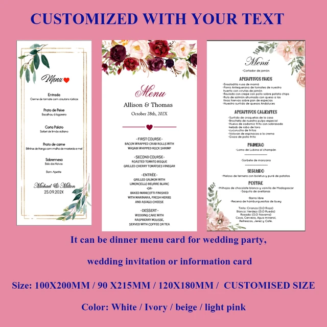 Reception Menu Template Wedding Programs