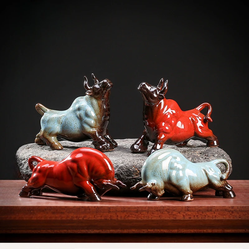Ceramic Wall Street Bull Statue Bullfighting Bison Sculpture Home Decor ...
