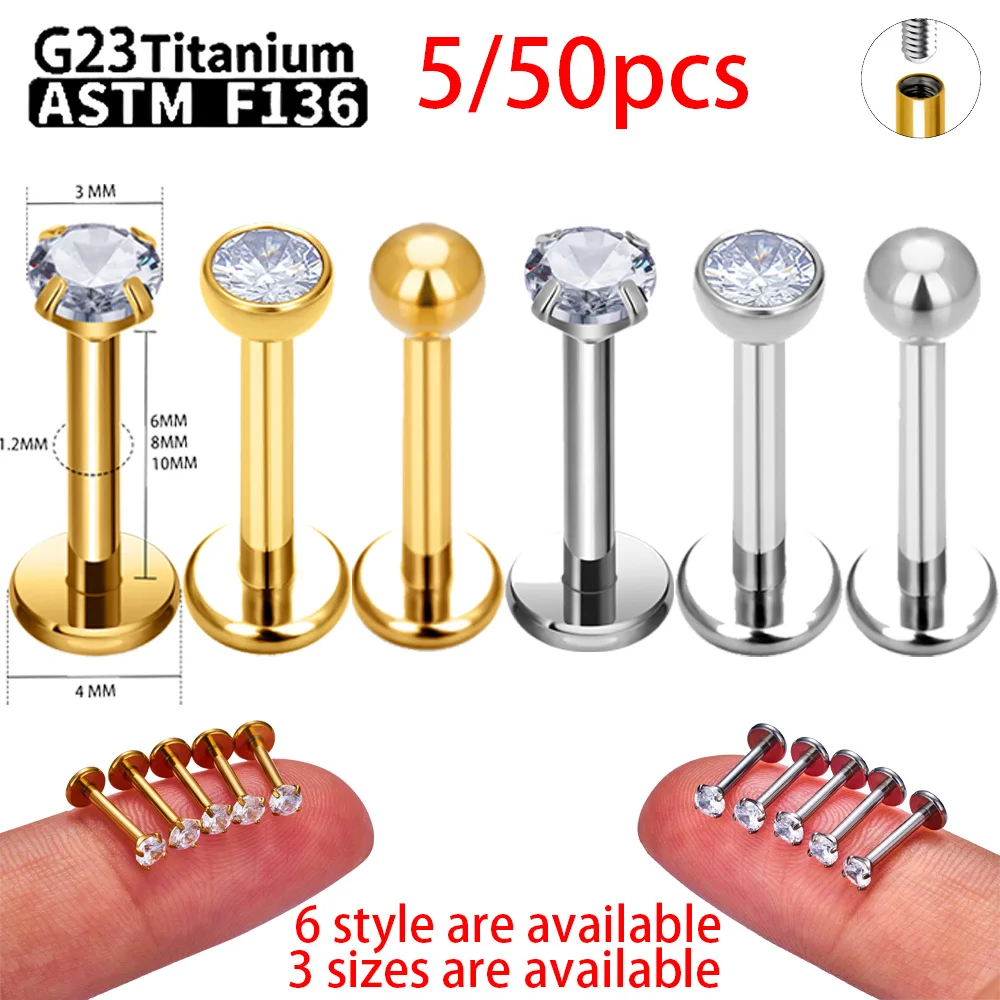 5-50PCS-G23-Ttianium-Piercing-16G-Internal-Thread-Labret-Lip-Stud-Stud ...