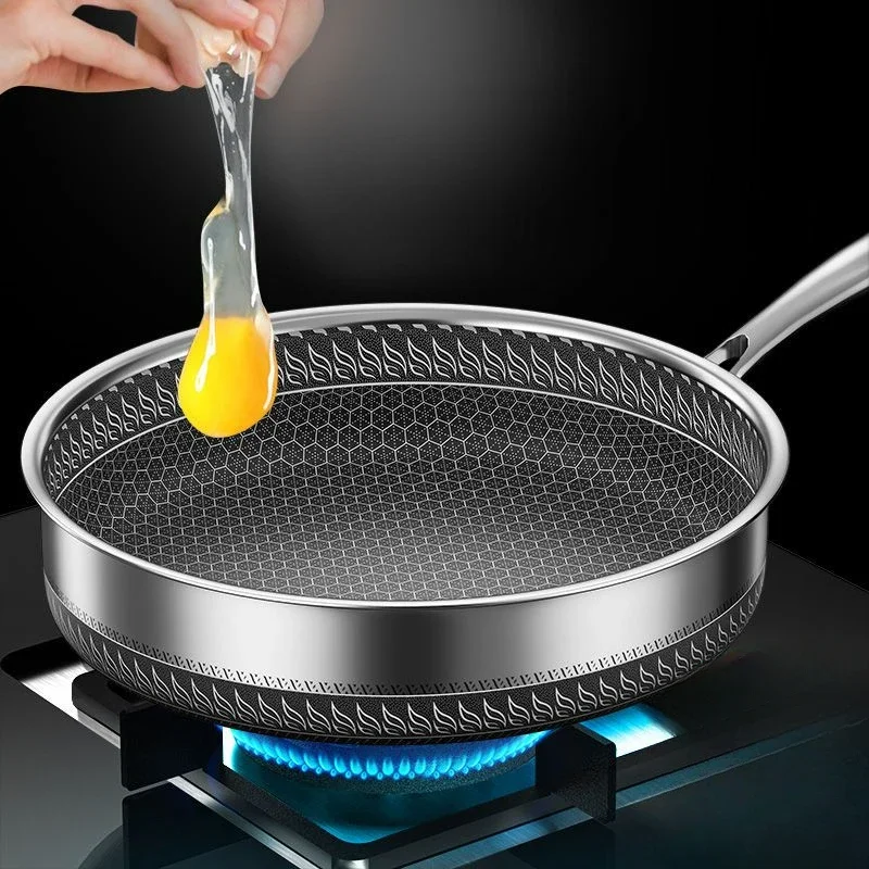 German-316L-Stainless-Steel-Pan-Honeycomb-flat-bottom-Non-stick-Skillet ...