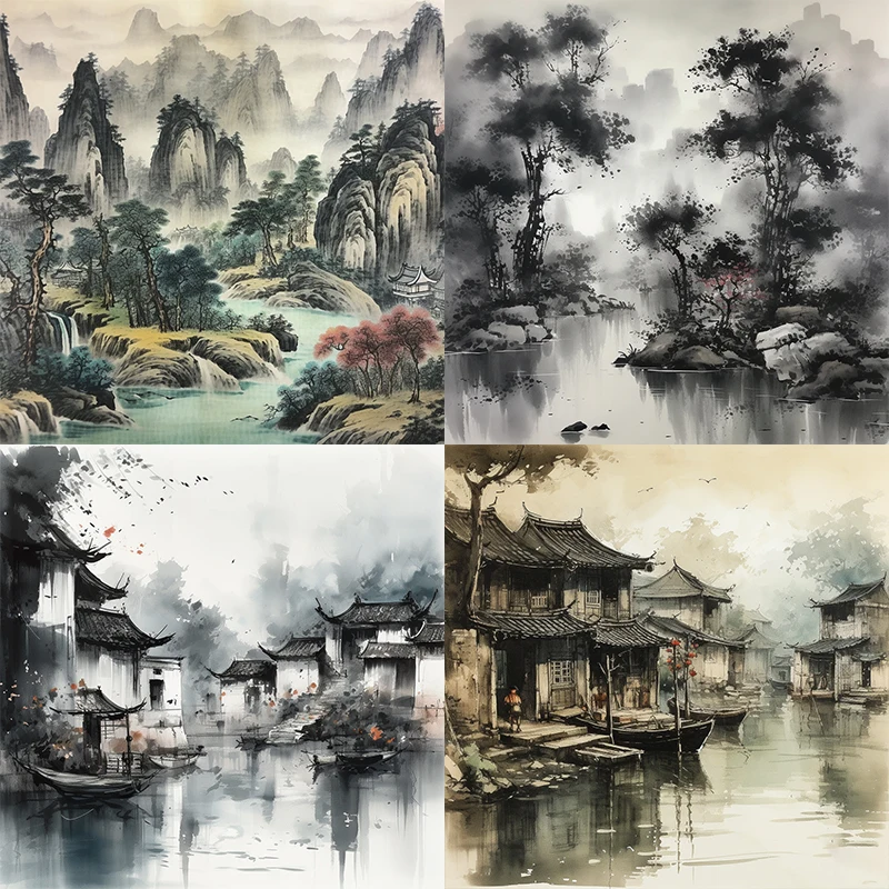 Three-Ratels-QL43-Classic-Chinese-Traditional-Ink-Painting-Landscape-Jiangnan-Watertown-Poster ...