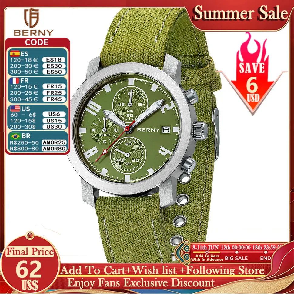 Berny Chronograph Watch | Berny Watch Mens | Berny Watches Brand ...