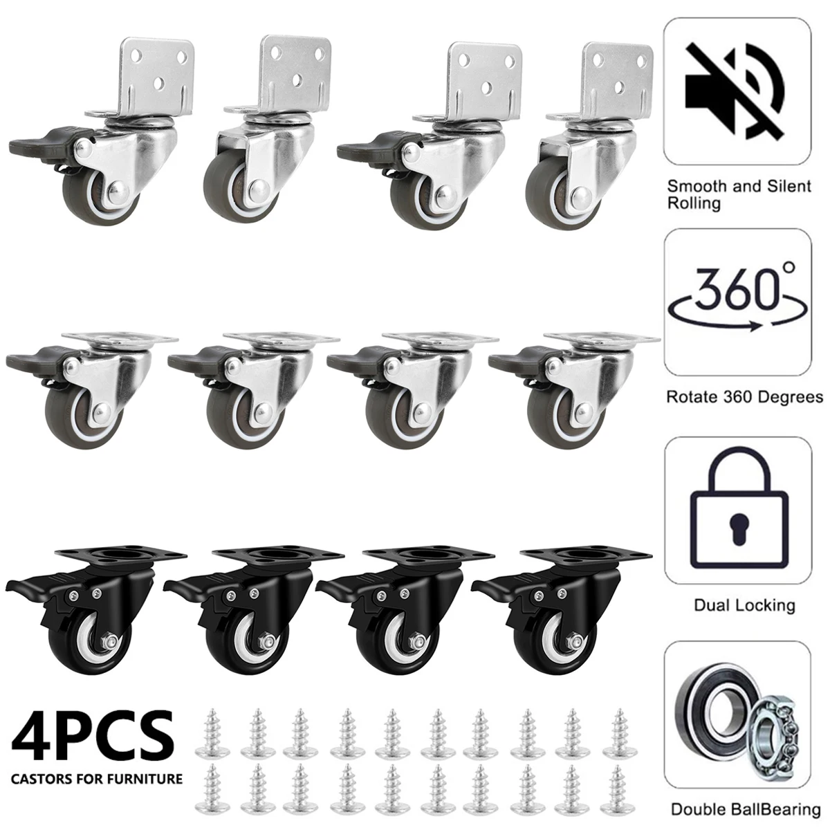 4-Pcs-Furniture-Castors-Heavy-Duty-Casters-Swivel-Plate-Casters-L ...