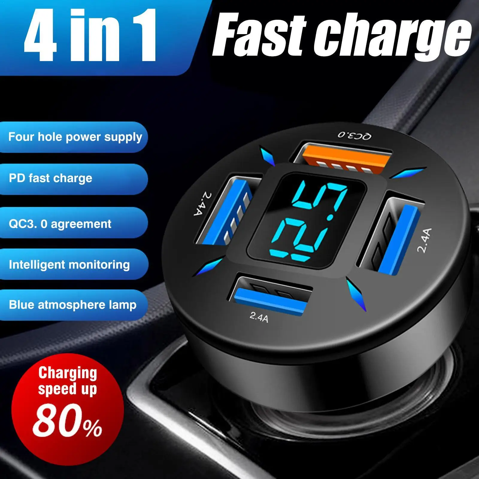 4 Ports Usb Quick Car Charger Qc3.0 For Mitsubishi Asx Outlander Lancer ...
