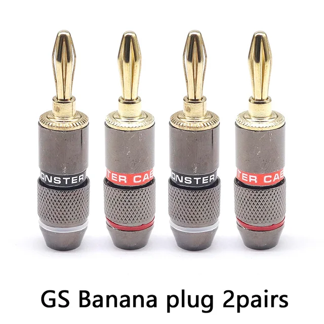 4pcs/2pairs Monster Banana Plug 24K Gold Plated Pure Copper Speaker ...