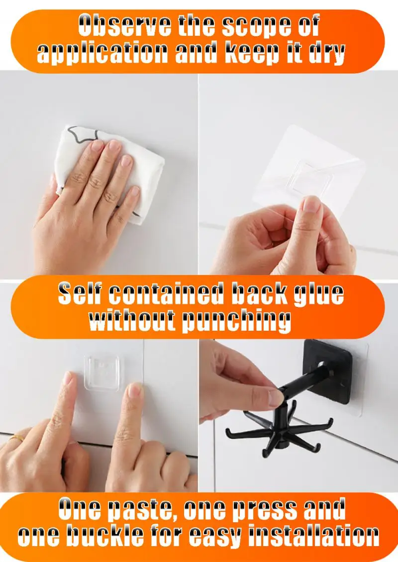 PATERE,black--Crochet collant fort rotatif à 360 degrés, sans poinçon ...