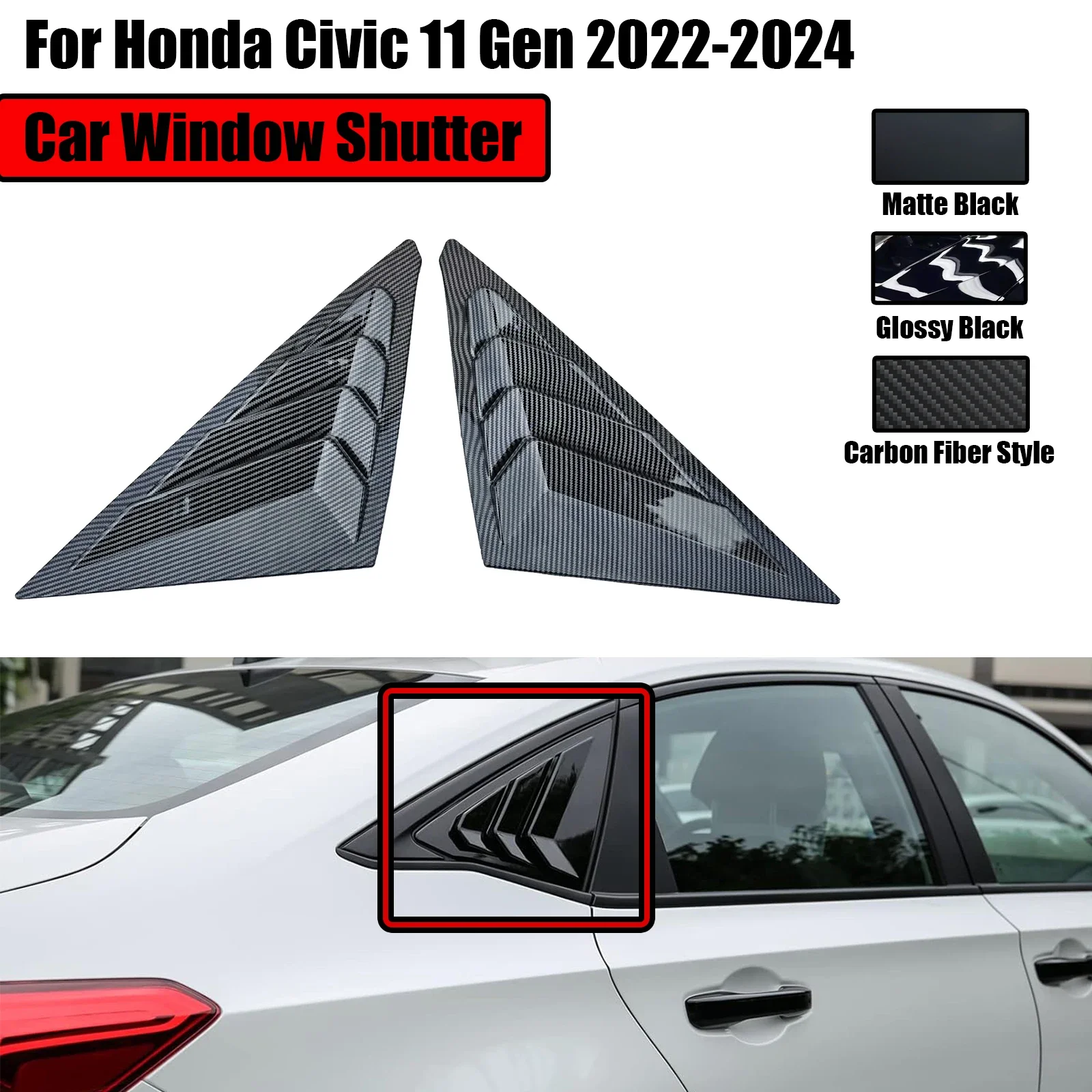 Car-Rear-Side-Window-Louvers-For-Honda-Civic-11th-Gen-Sedan-2022-2024 ...