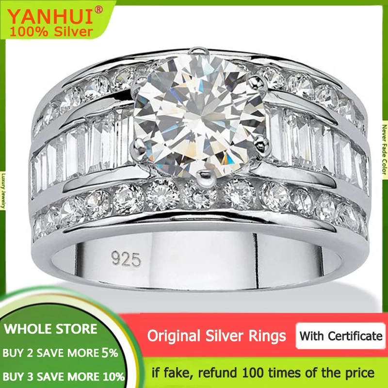 With-Certified-Original-925-Sterling-Silver-Ring-Luxury-Three-Rows ...